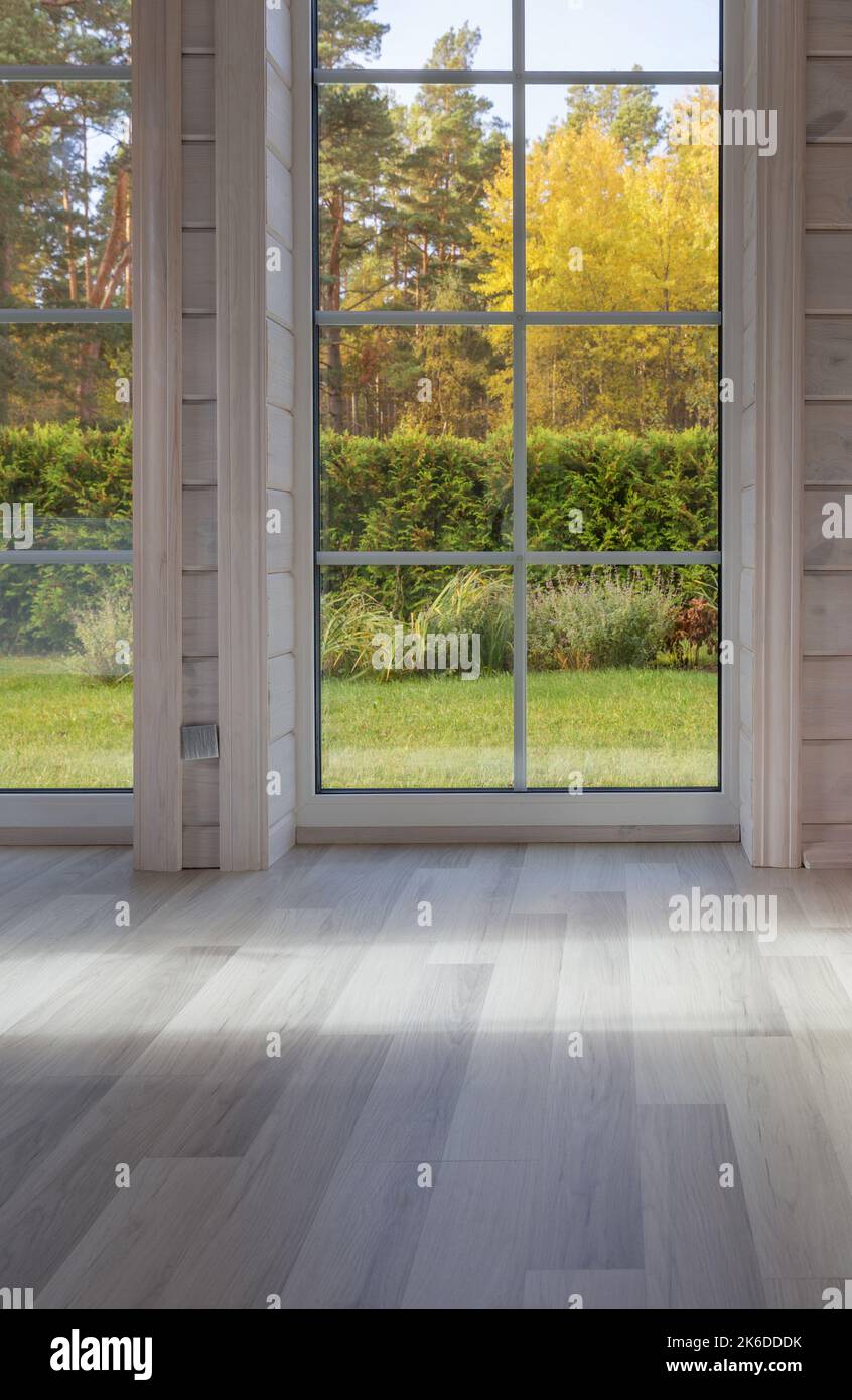 Bright photo studio interior with big window, high ceiling, white ...