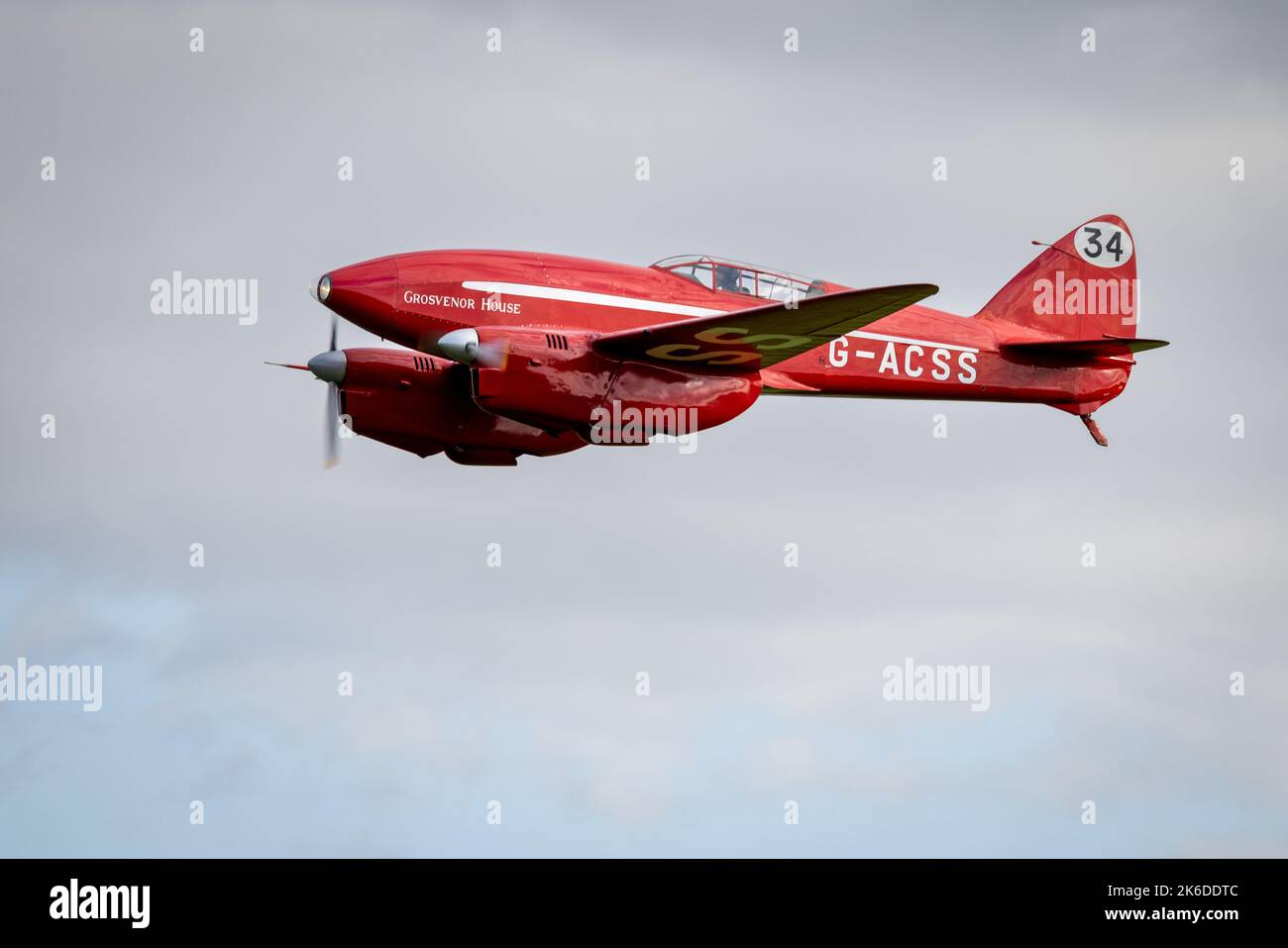 de Havilland DH.88 Comet racing aircraft airborne at the Race Day Airshow held at Old Warden ...