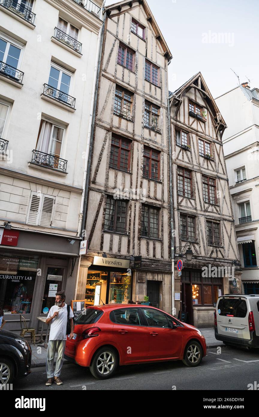 Paris, France - August 27 2022: Old medieval style timber framed house ...