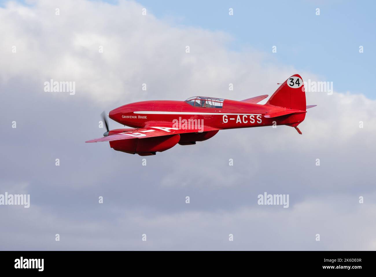 de Havilland DH.88 Comet racing aircraft airborne at the Race Day Airshow held at Old Warden ...