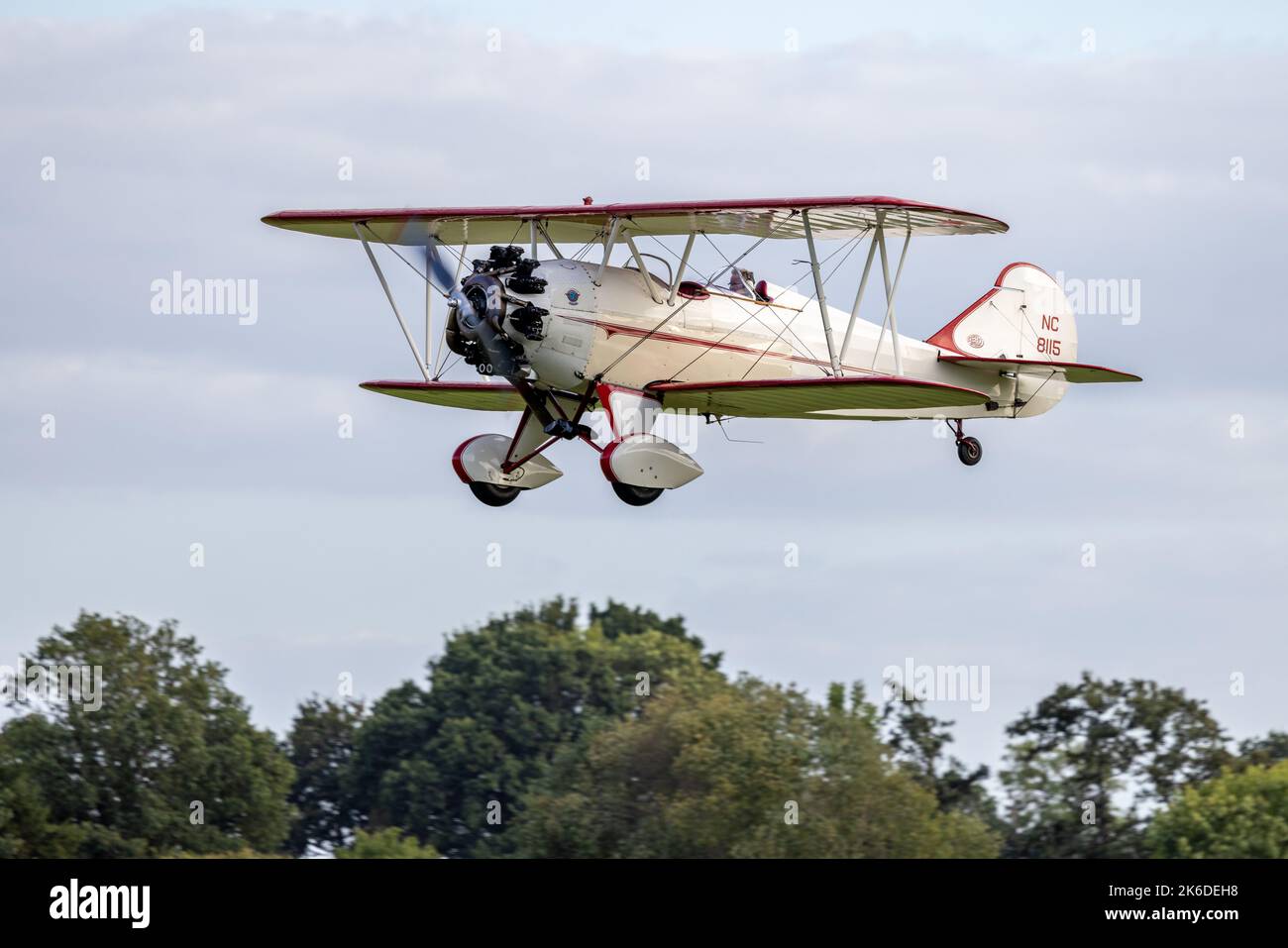 Curtiss-Wright Travel Air 4000 ‘NC 8115’ airborne at the Race Day Airshow held at Old Warden ...