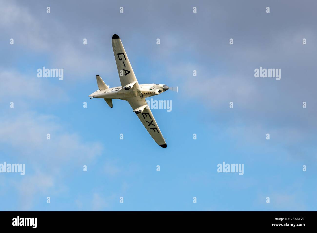 Percival Mew Gull ‘G-AEXF’ airborne at the Race Day airshow held at ...