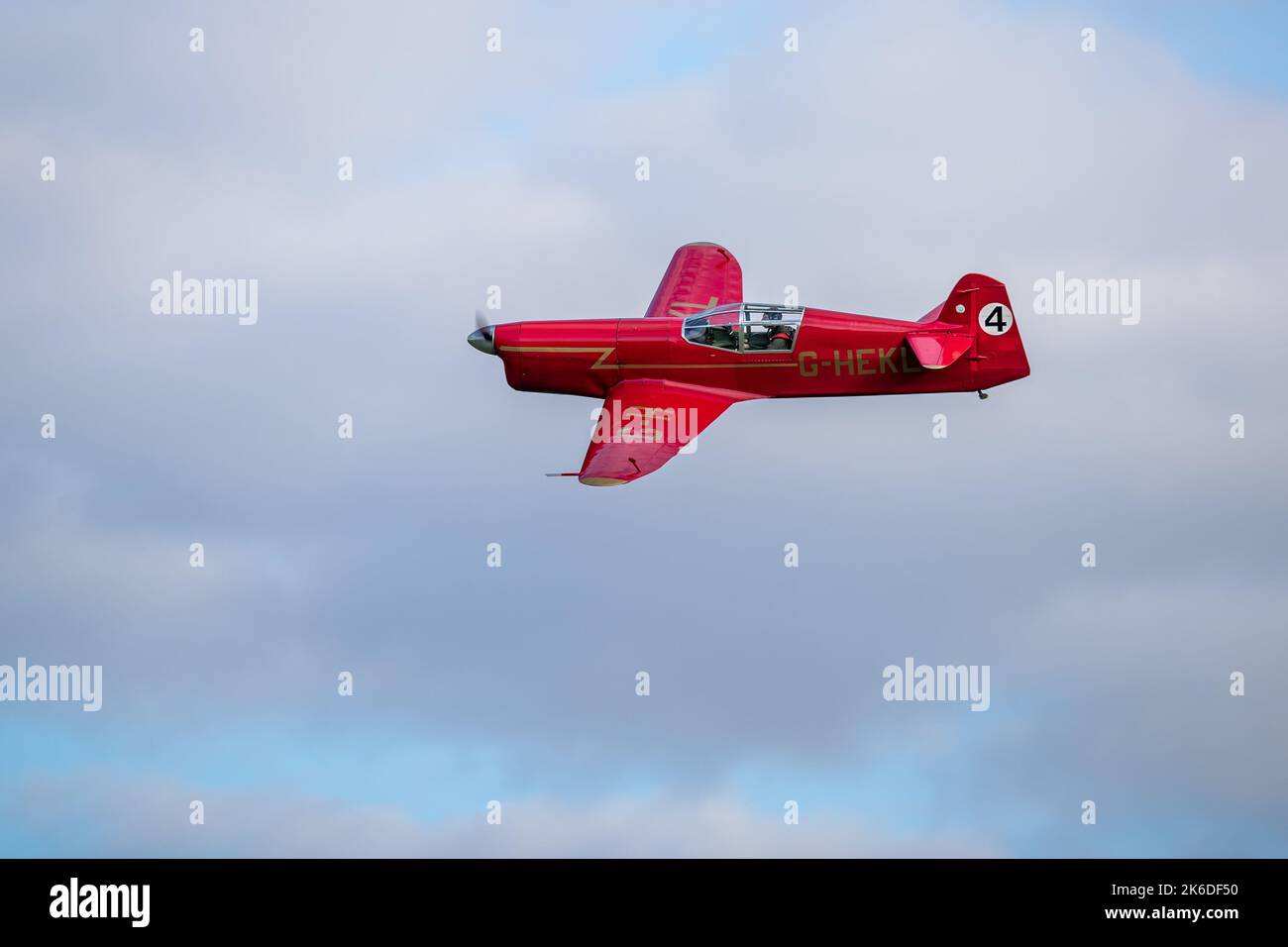 Percival Mew Gull ‘G-HEKL’ airborne at the Race Day Airshow held at ...