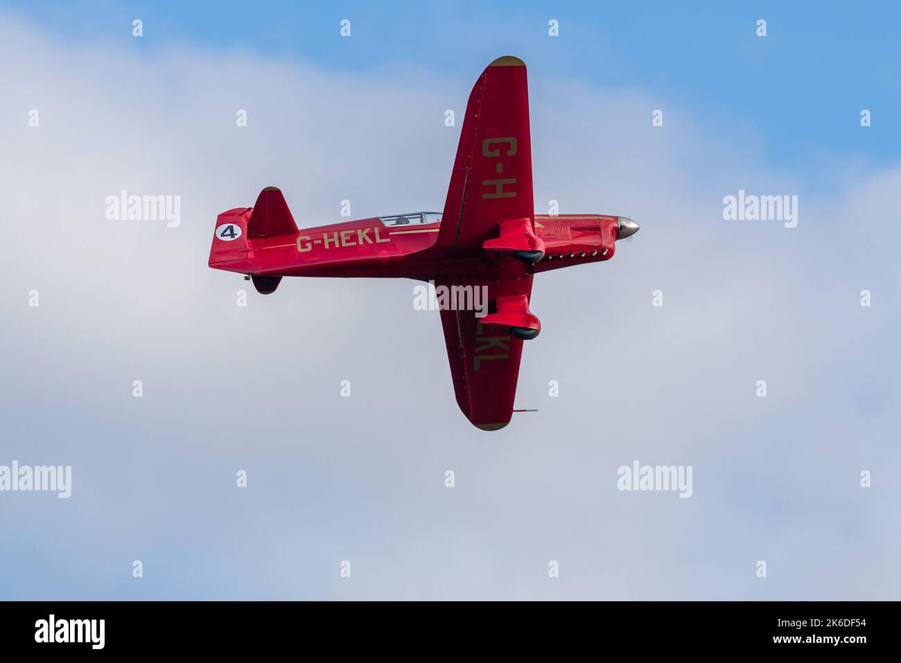 Percival Mew Gull ‘G-HEKL’ airborne at the Race Day Airshow held at ...
