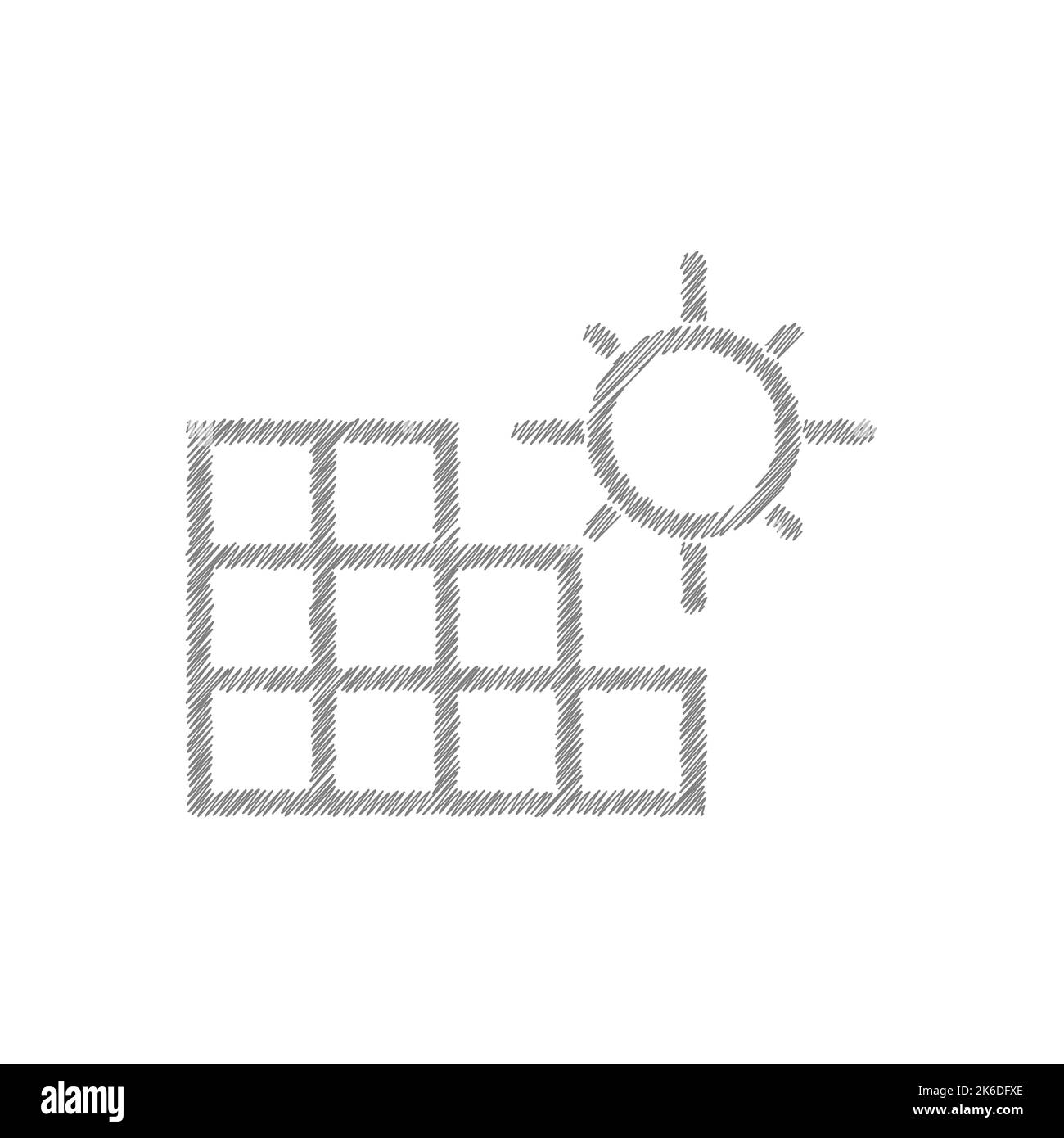 Solar energy grey sketch vector icon. Solar panels station concept ...