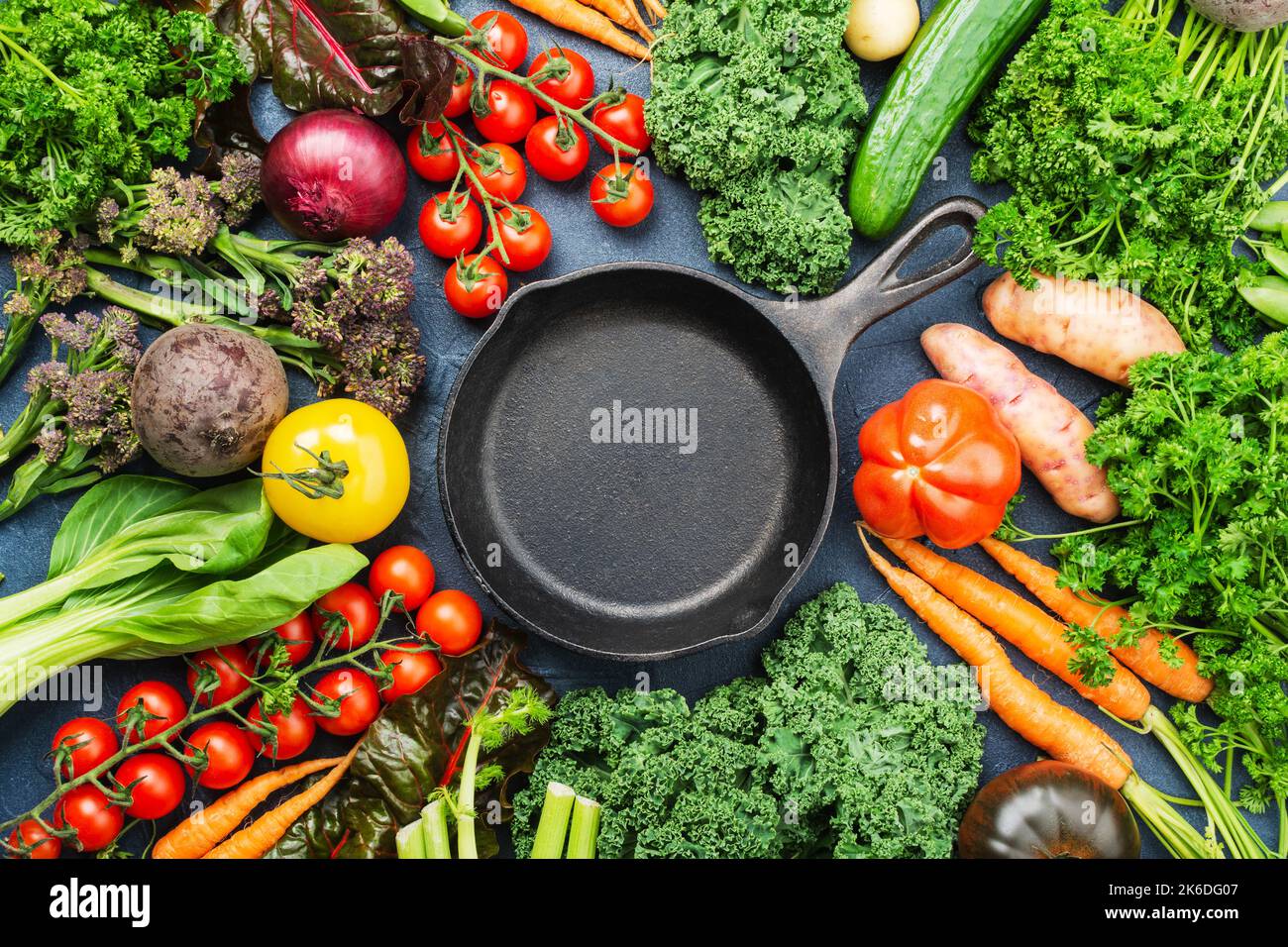 Organic vegetables assortment: broccoli cauliflower carrots tomatoes ...