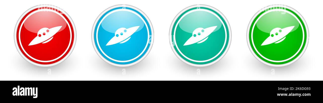 Ufo, alien spaceship vector icons, colorful glossy buttons on white ...