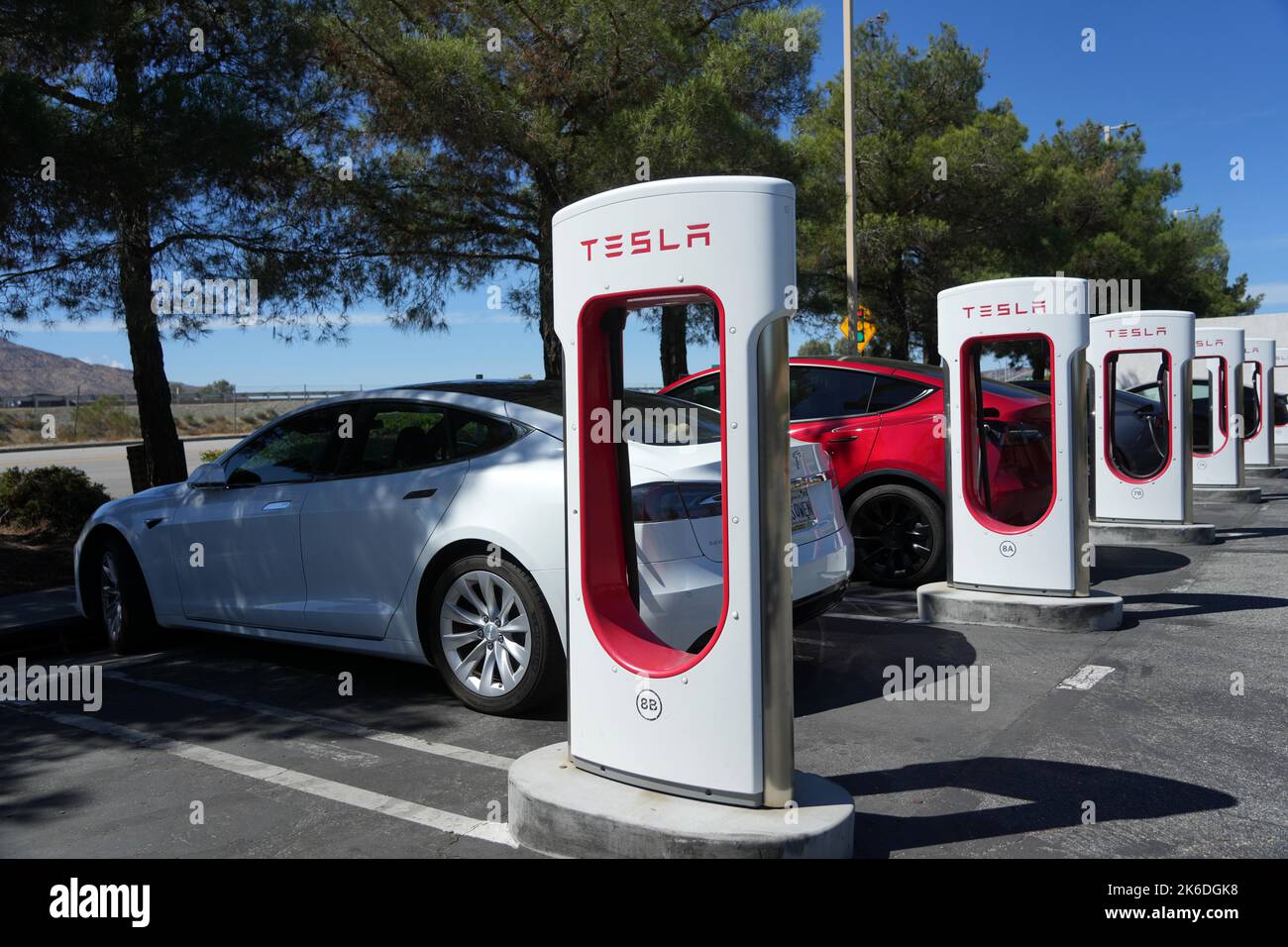 A Tesla Supercharger station, Tuesday, Sept. 27, 2022, in Cabazon ...