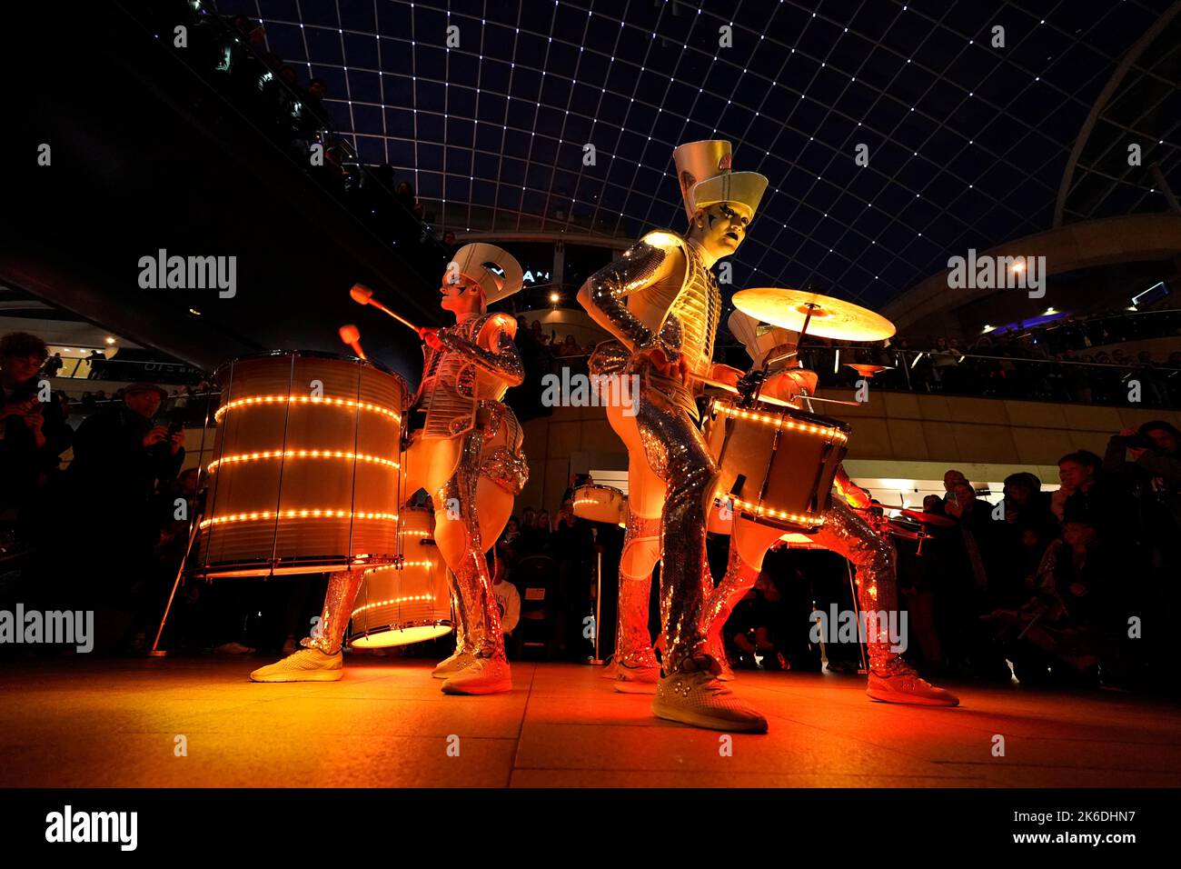Performers in the Trinity centre in Leeds as part of Light Night Leeds ...