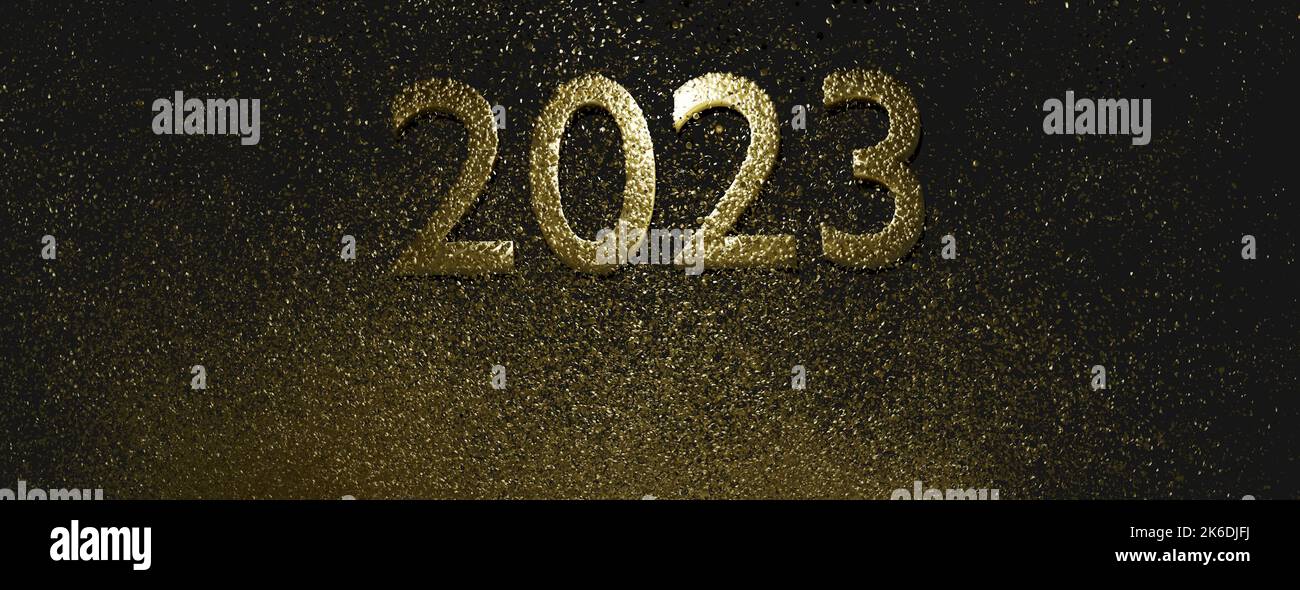 2023 year golden shining text isolated on black. New Year background ...