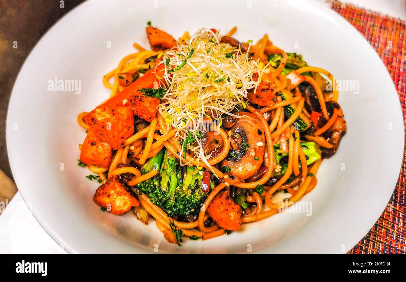 White plate of Thai pasta noodles meal dish food and drink in the ...