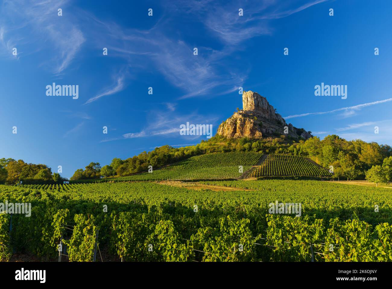 Rock of Solutre with vineyards, Burgundy, Solutre-Pouilly, France Stock ...