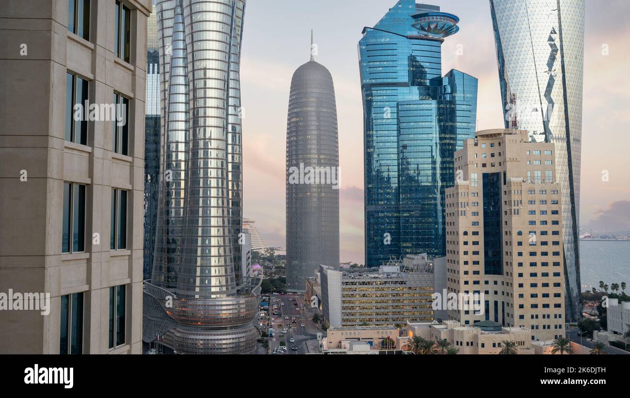 Doha,Qatar- September 09,2022 : vibrant skyline of Doha city center ...