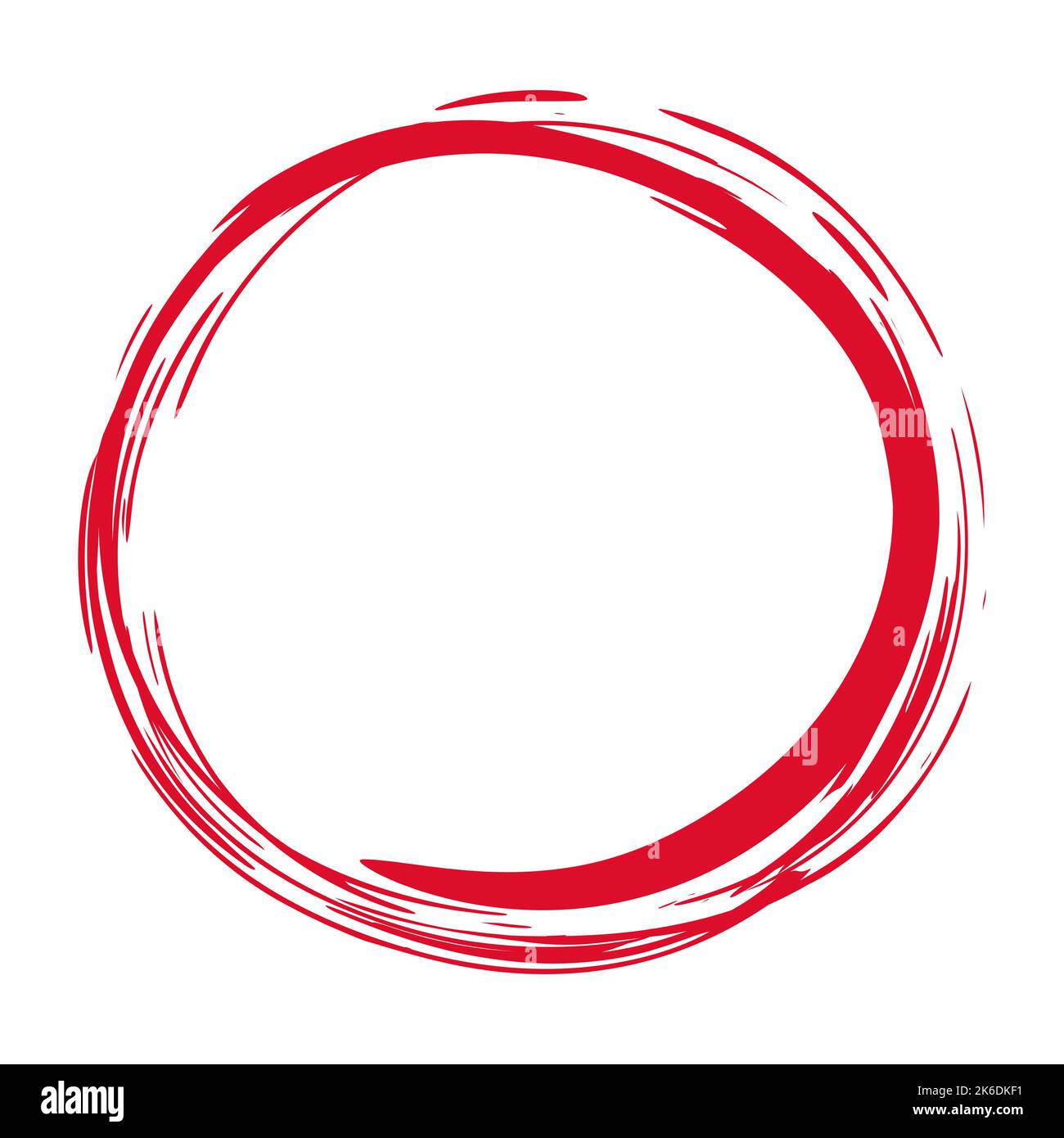 Hand painted grunge circle. Red round blob hand drawn with ink brush ...