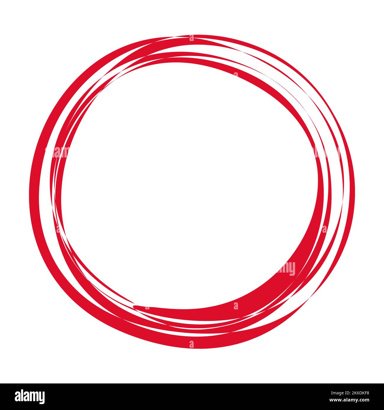 Hand painted grunge circle. Red round blob hand drawn with ink brush ...