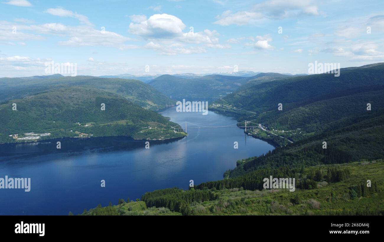 An aerial view of a river surrounded by fields Stock Photo - Alamy