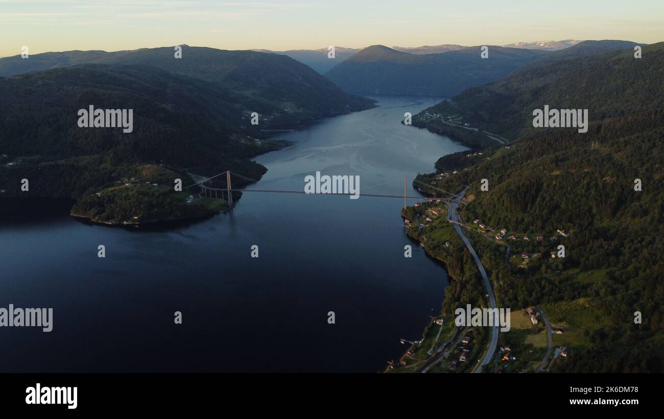 An aerial view of a river surrounded by lands Stock Photo - Alamy