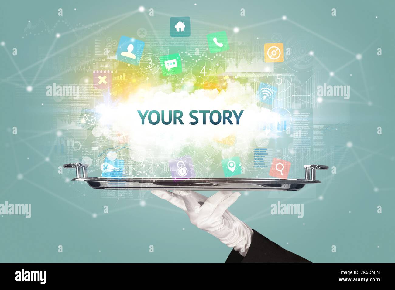 Waiter serving social networking concept Stock Photo - Alamy