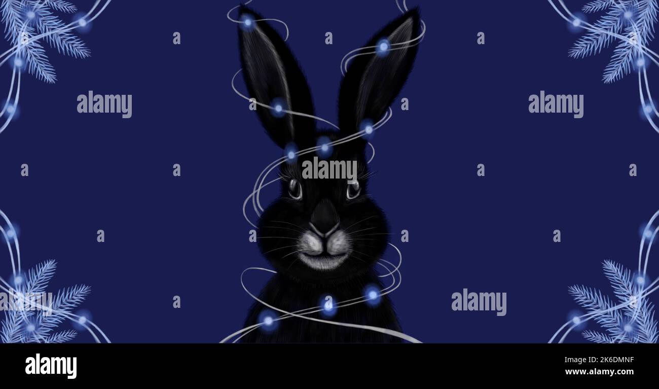 illustration of a black rabbit chinese new year greeting card 2023 ...