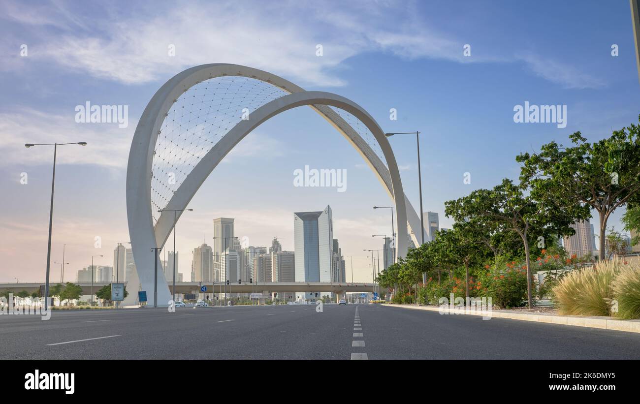 Doha, Qatar- May 15,2022 : 5th June Arch bridge in Doha to lusail ...