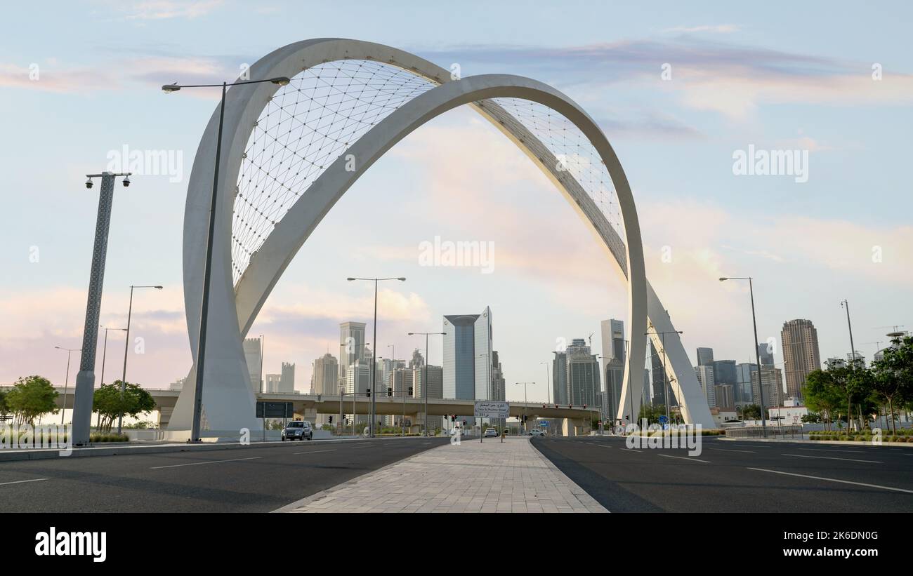 Doha, Qatar- May 15,2022 : 5th June Arch bridge in Doha to lusail ...