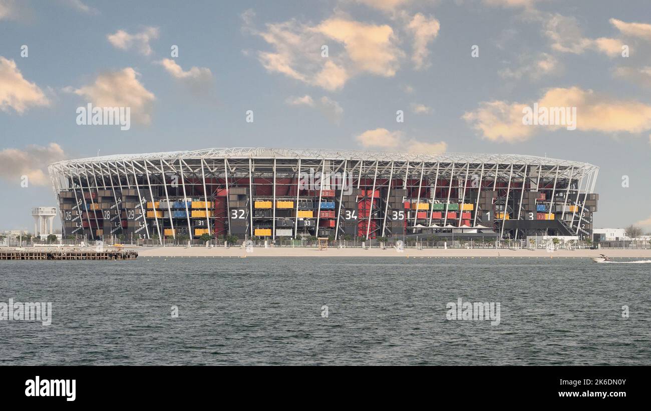 Doha, Qatar- December 12,2021 : view of 974 stadium from sea.stadium ...