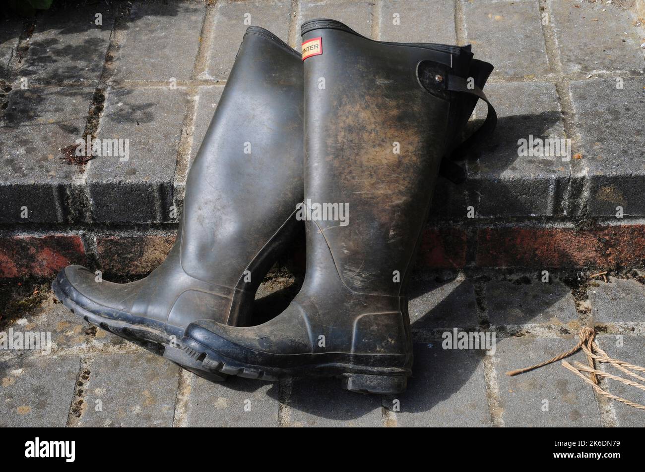 Ladies Wellington boots laying on brick steps Stock Photo - Alamy