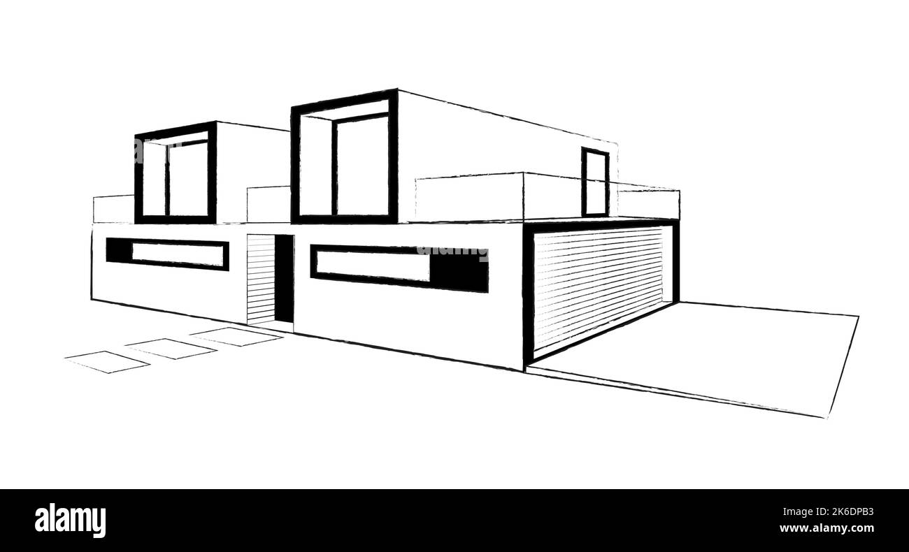 Modern house building sketch architectural perspective. Vector ...
