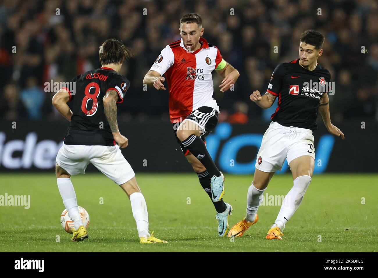 ROTTERDAM - (lr), Kristoffer Olsson of FC Midtjylland, Orkun Kokcu of Feyenoord, Sory Kaba of FC ...