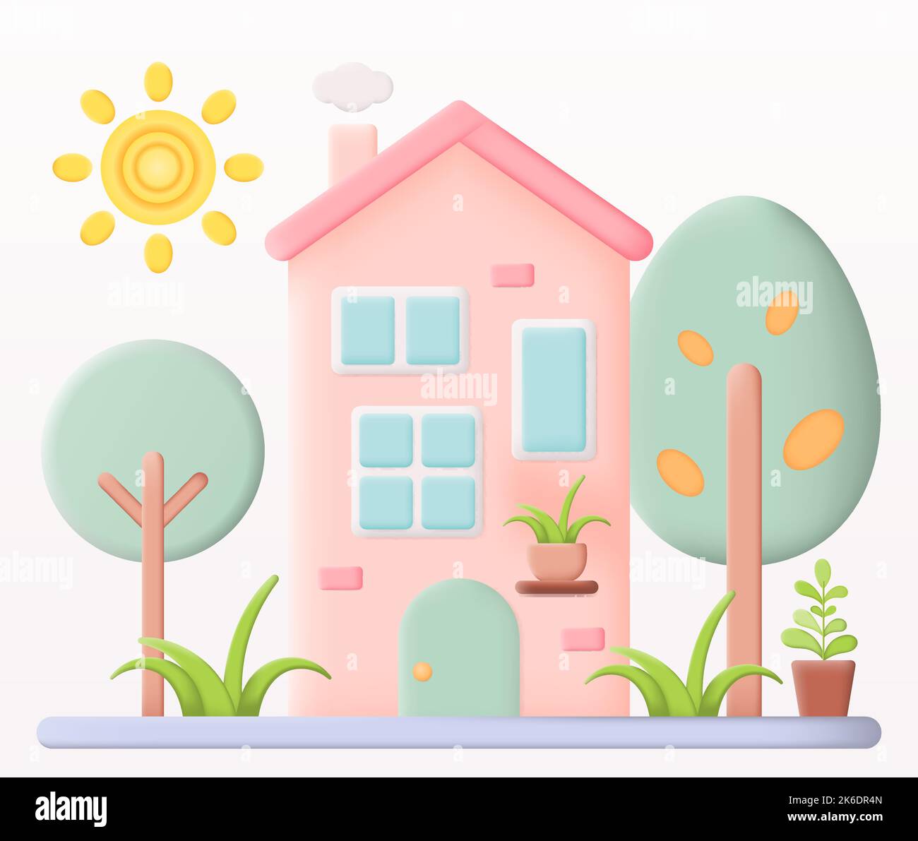 Cartoon Pink Fairytale House isolated on white background. 3D Vector ...