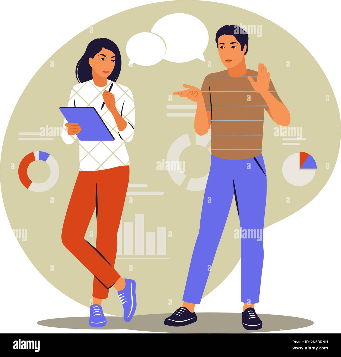 Taking notes concept. Woman taking notes. Vector illustration. Flat ...