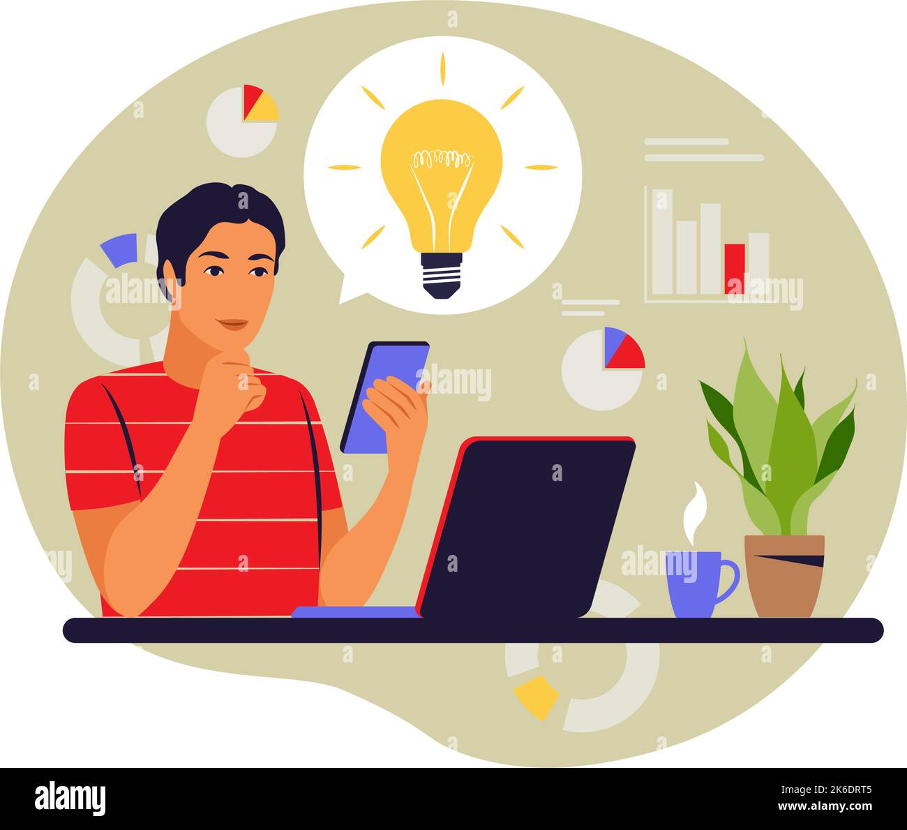 Startup idea concept. Businessman verify light bulb idea and make ...