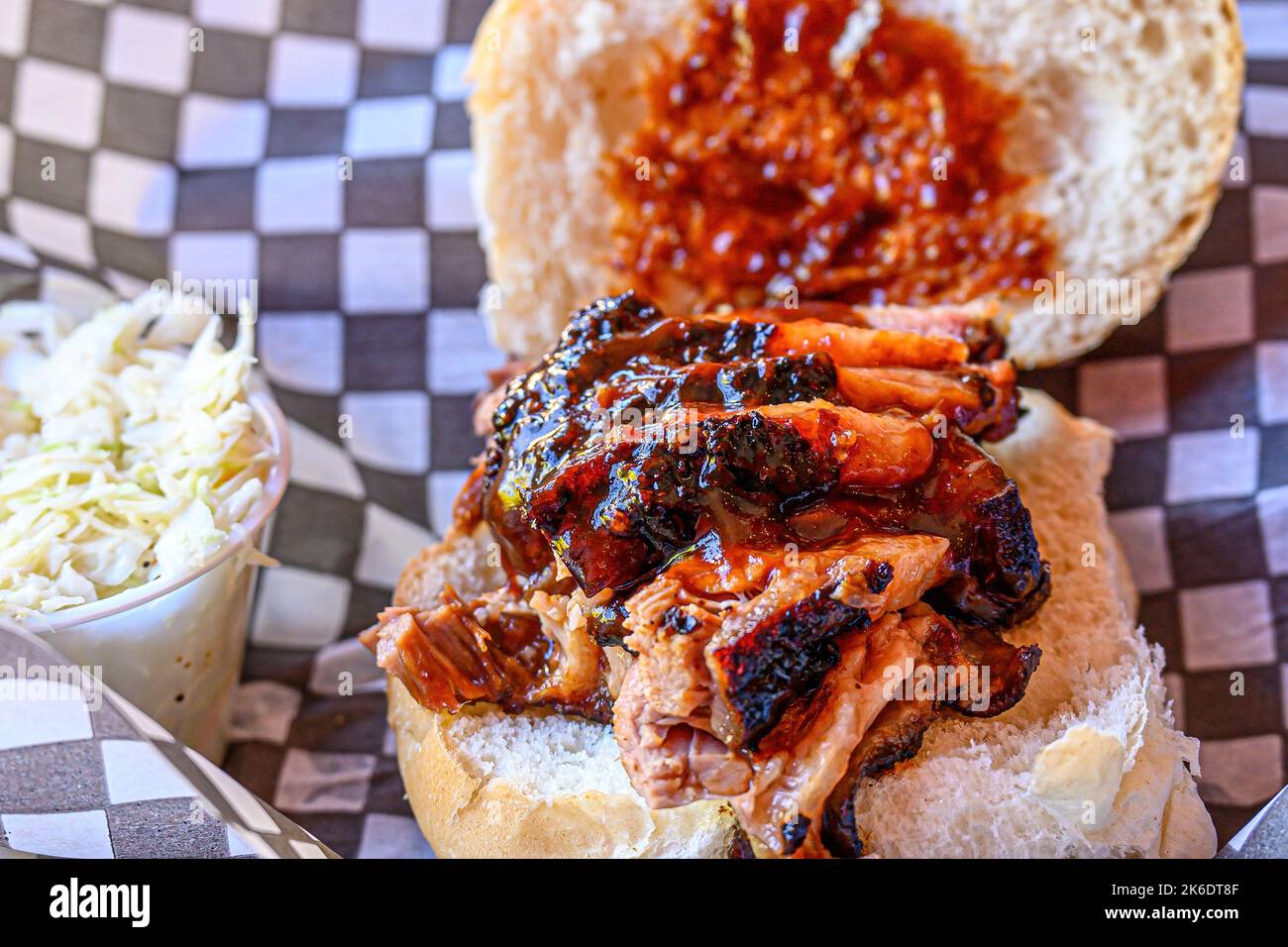 Beef brisket sandwich in a small business. Real life food Stock Photo ...