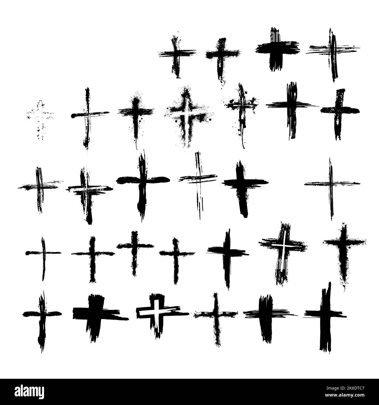 A set of crosses with a brush and blots. Vector illustration Stock ...