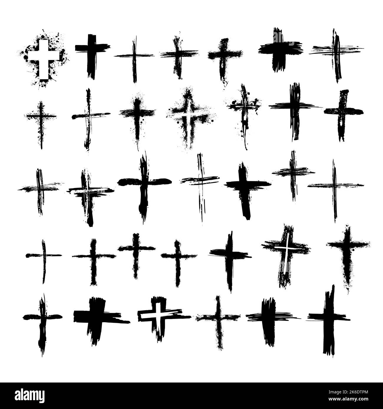 A set of crosses with a brush and blots. Vector illustration Stock ...