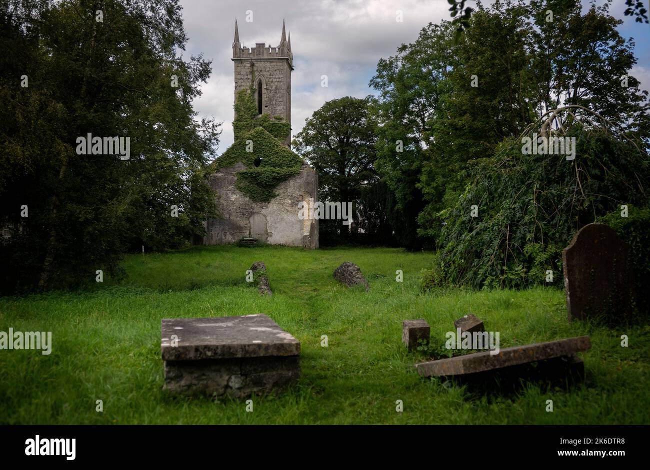 Ruined Church of Daingean Co. Offaly Ireland. Three-stage tower of ...