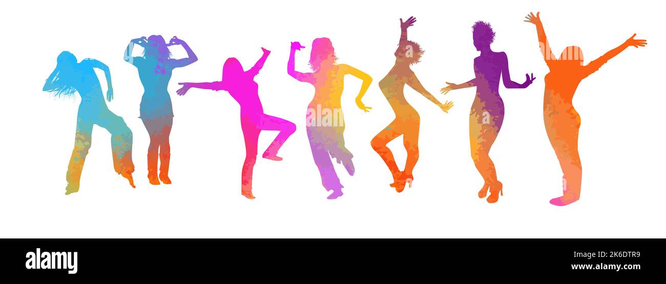 vector isolated colorful silhouette of a dancing girls Stock Vector ...