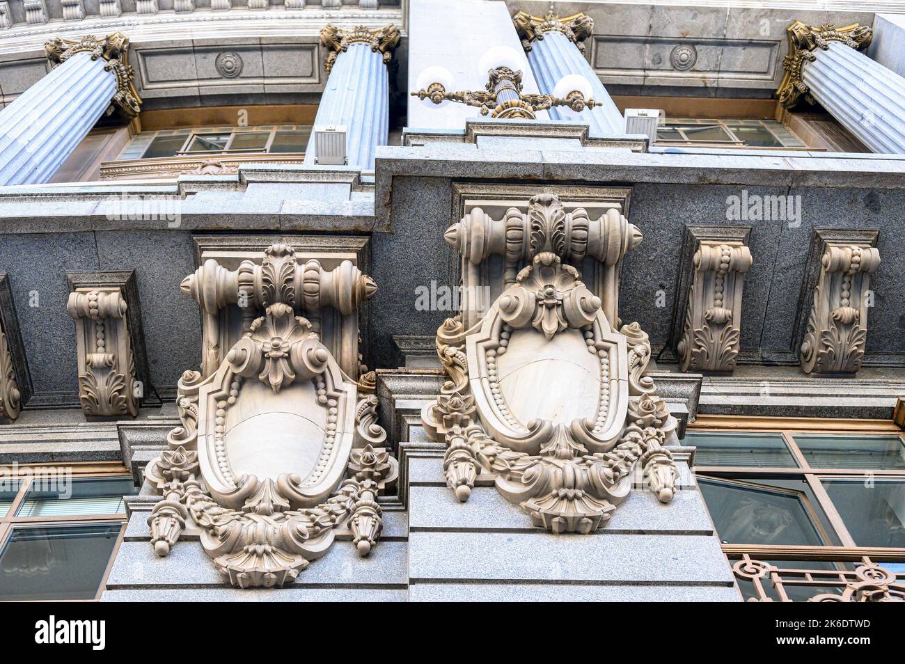 Bank of Spain building, architecture detail decorating the exterior ...