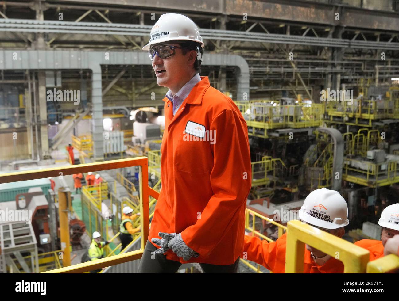 Canadian Prime Minister Justin Trudeau tours the ArcelorMittal Dofasco steel hot mill as the ...