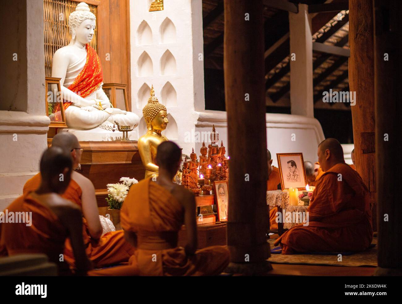 Chiang Mai, Thailand. 13th Oct, 2022. Thai Buddhist monks pray during a ...