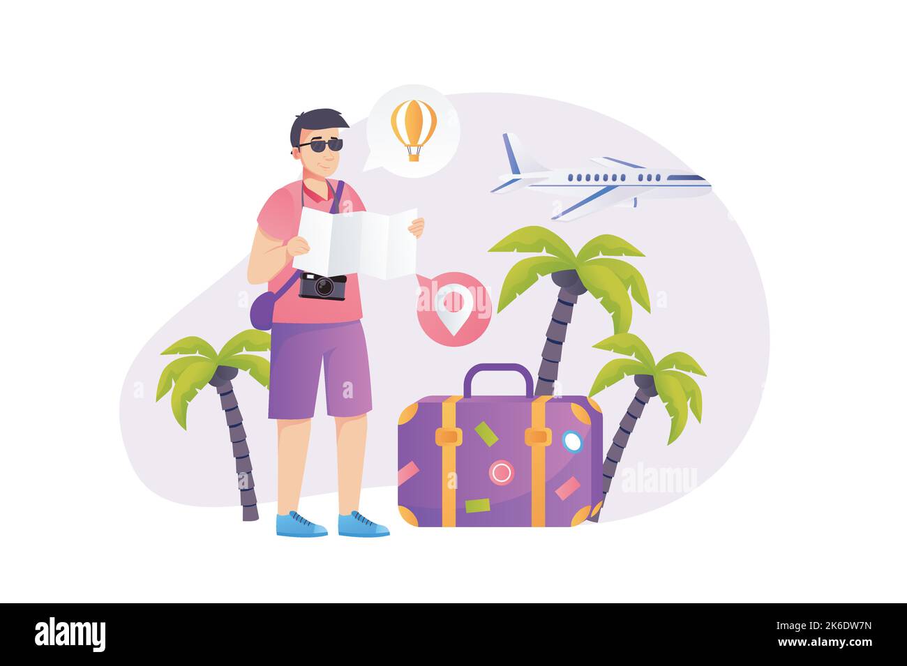 Travel vacation concept in flat style with people scene. Happy man ...