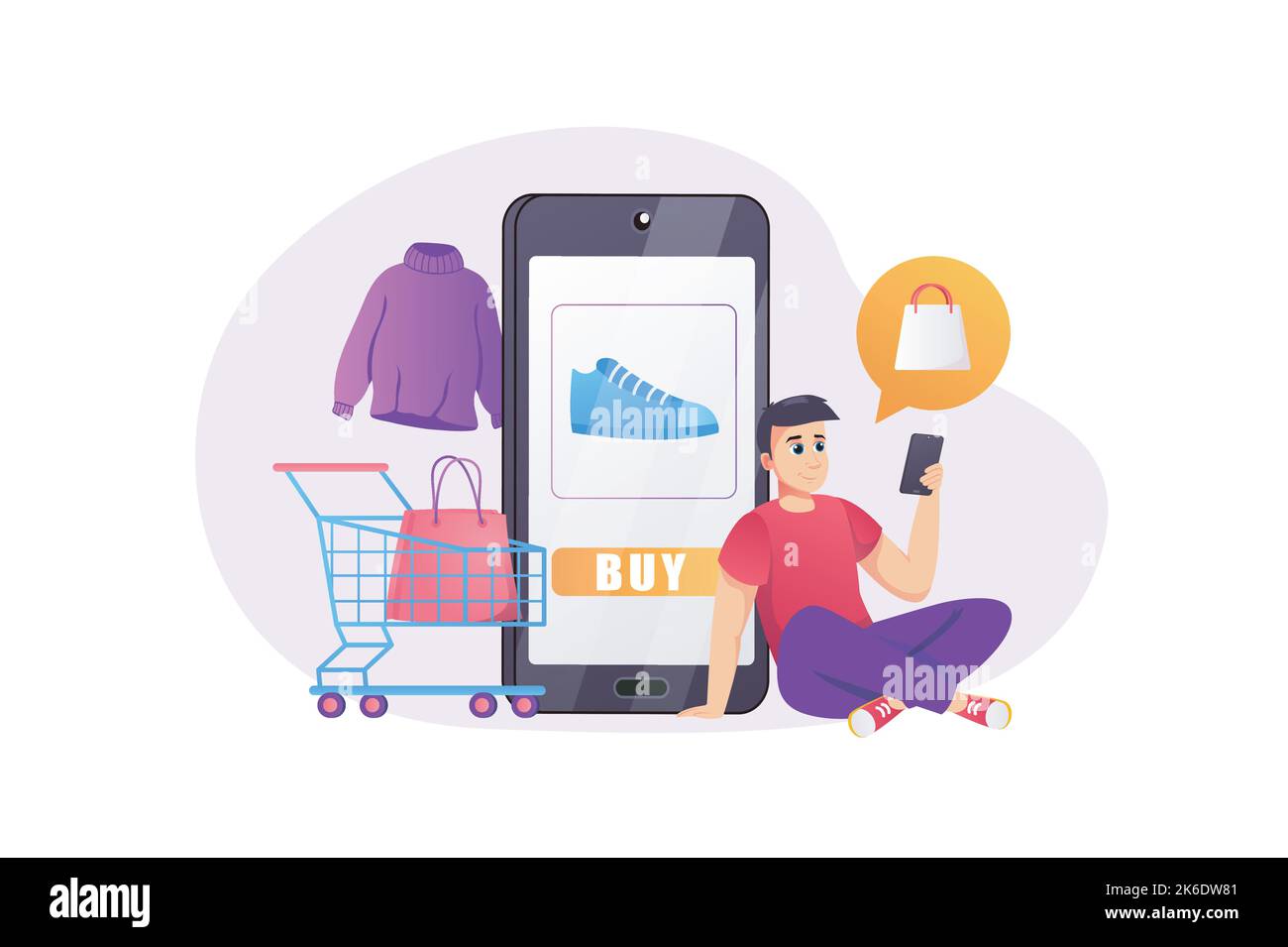 Smart shopping concept in flat style with people scene. Happy man ...