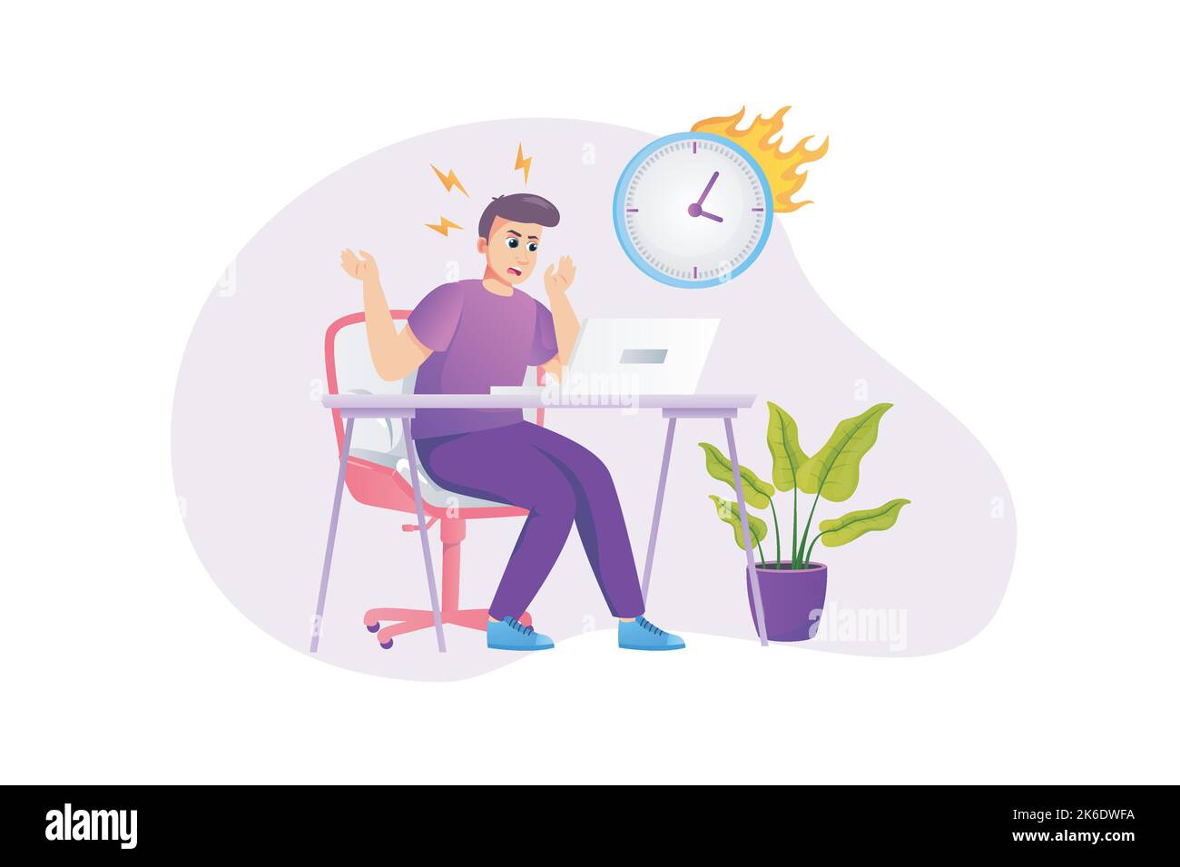 Deadline concept in flat style with people scene. Frustrated and angry ...