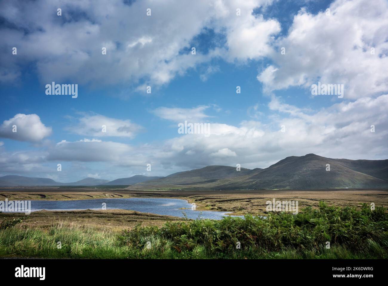 Wide landscape around Lough Gar, county Mayo, Ireland.Traces of turf ...