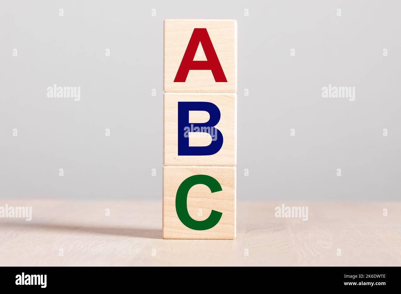 ABC cubes. A B C letters on wood desk. Education start concept. High ...