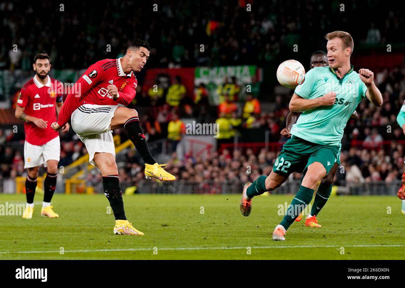 Manchester, England, 12th October 2022. Adam Lang of Omonia Nicosia (r ...
