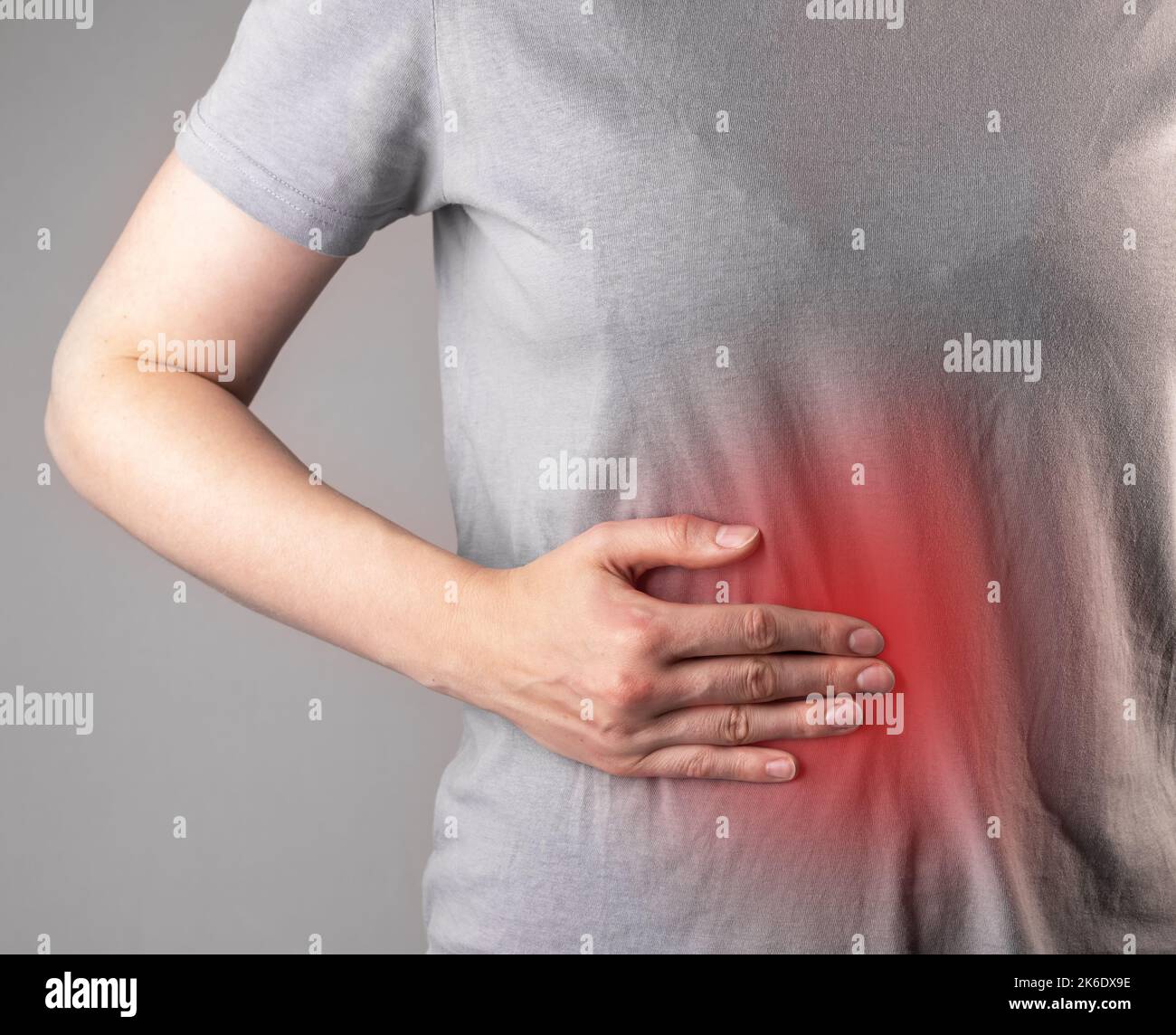 Liver disease concept. hand on body with inflammation, cirrhosis. High ...