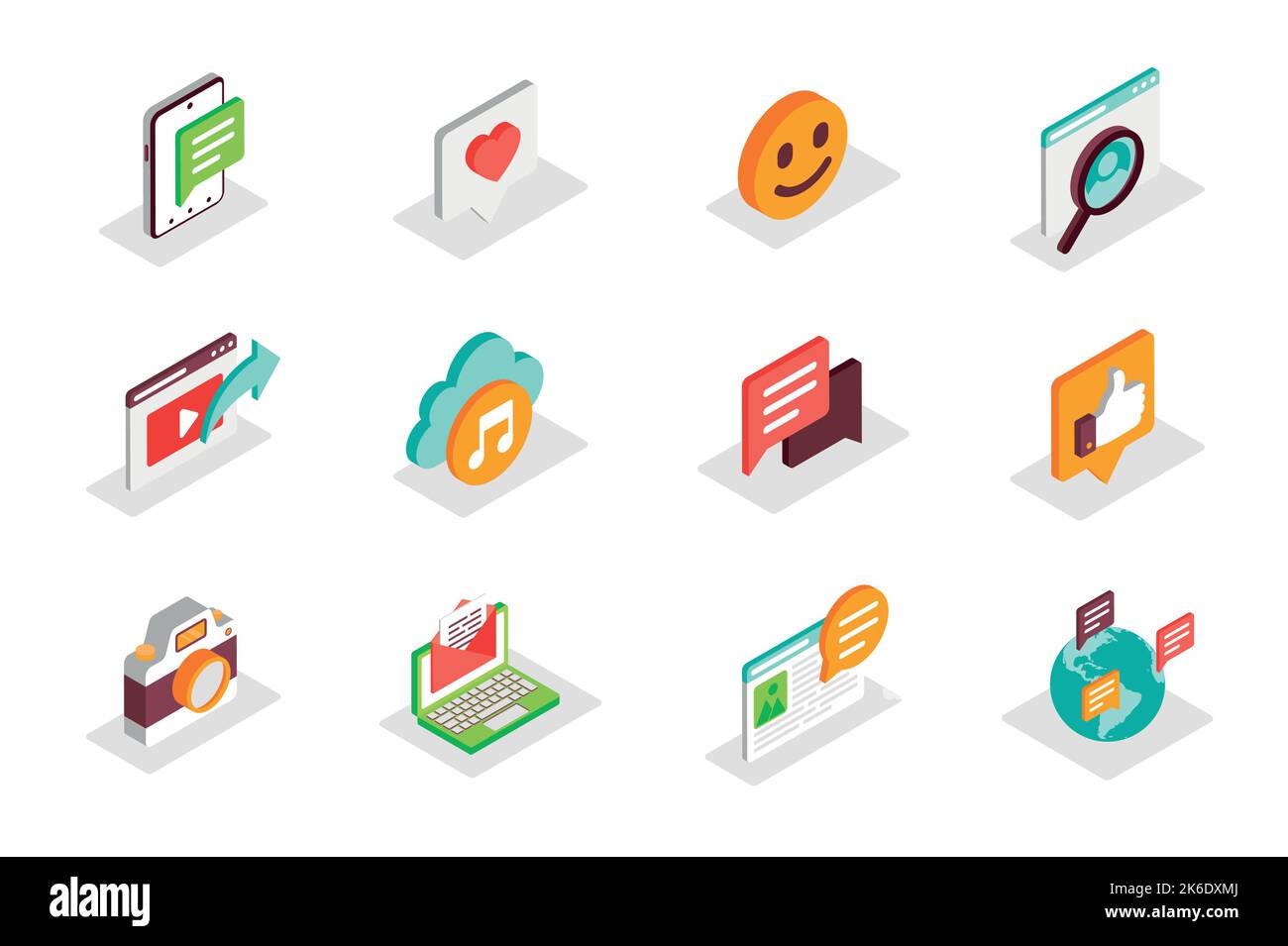Social media concept 3d isometric icons set. Bundle elements of comment ...