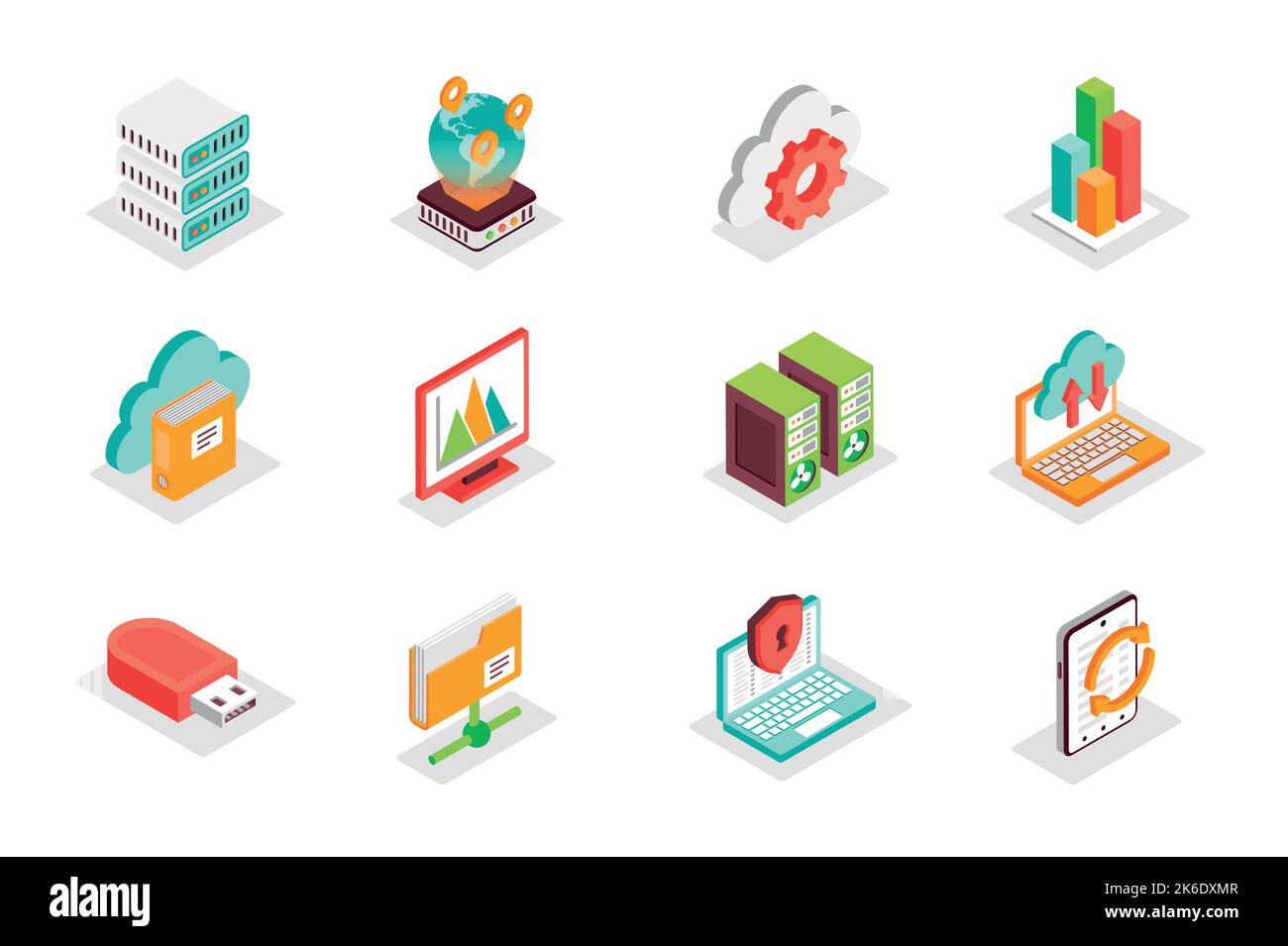 Big Data concept 3d isometric icons set. Bundle elements of server ...