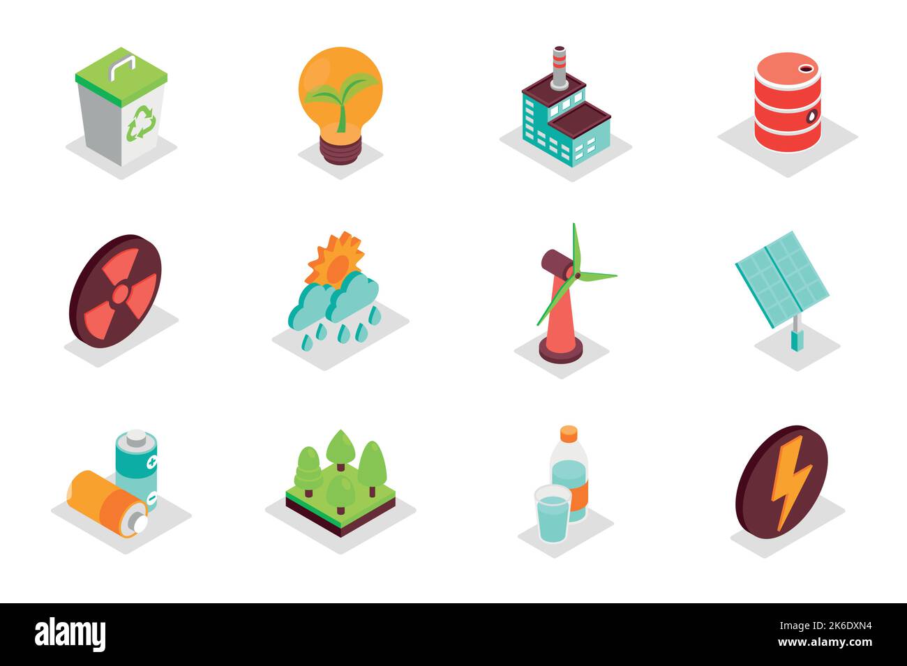 Environment concept 3d isometric icons set. Bundle elements of recycle ...